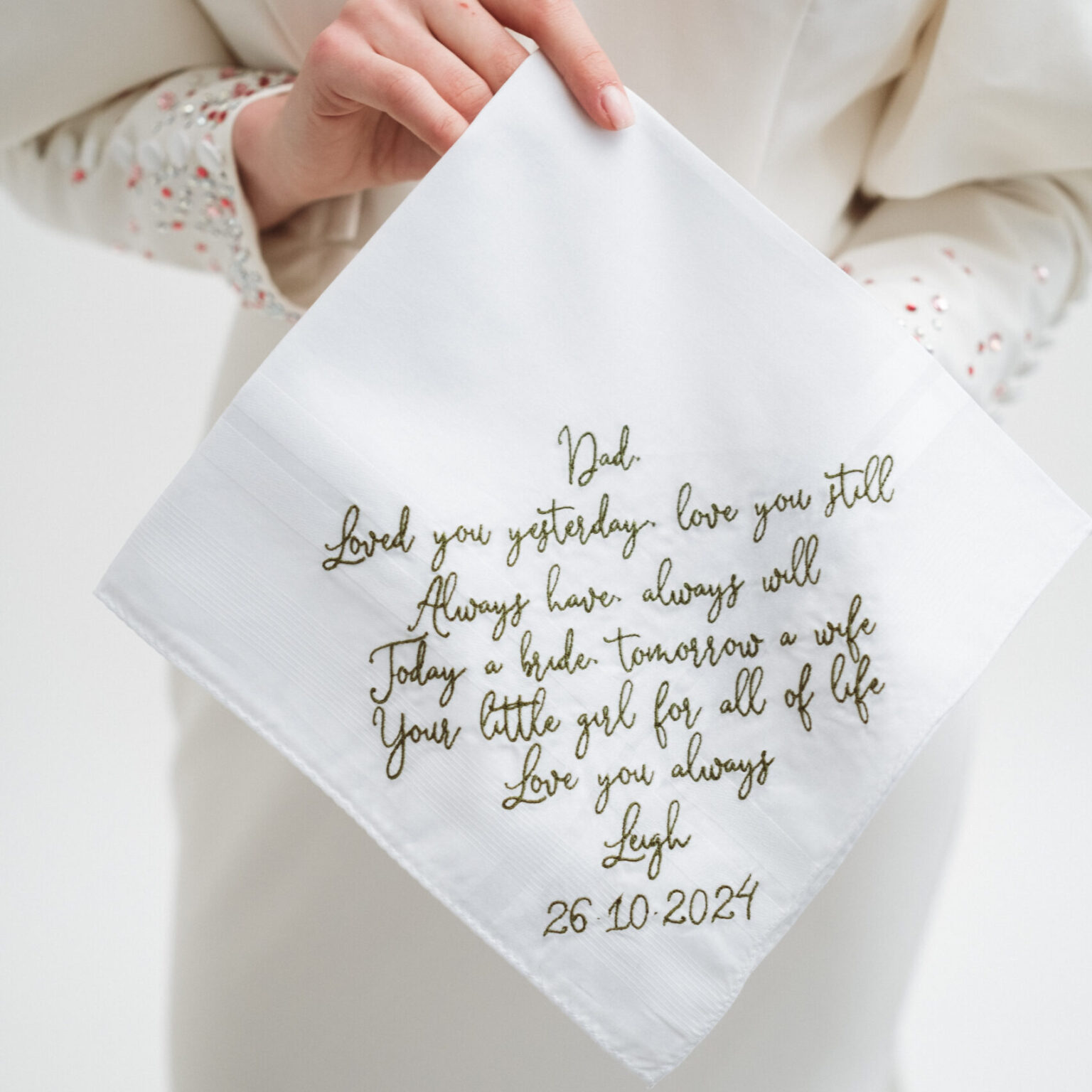 Personalised wedding handkerchiefs brides grooms