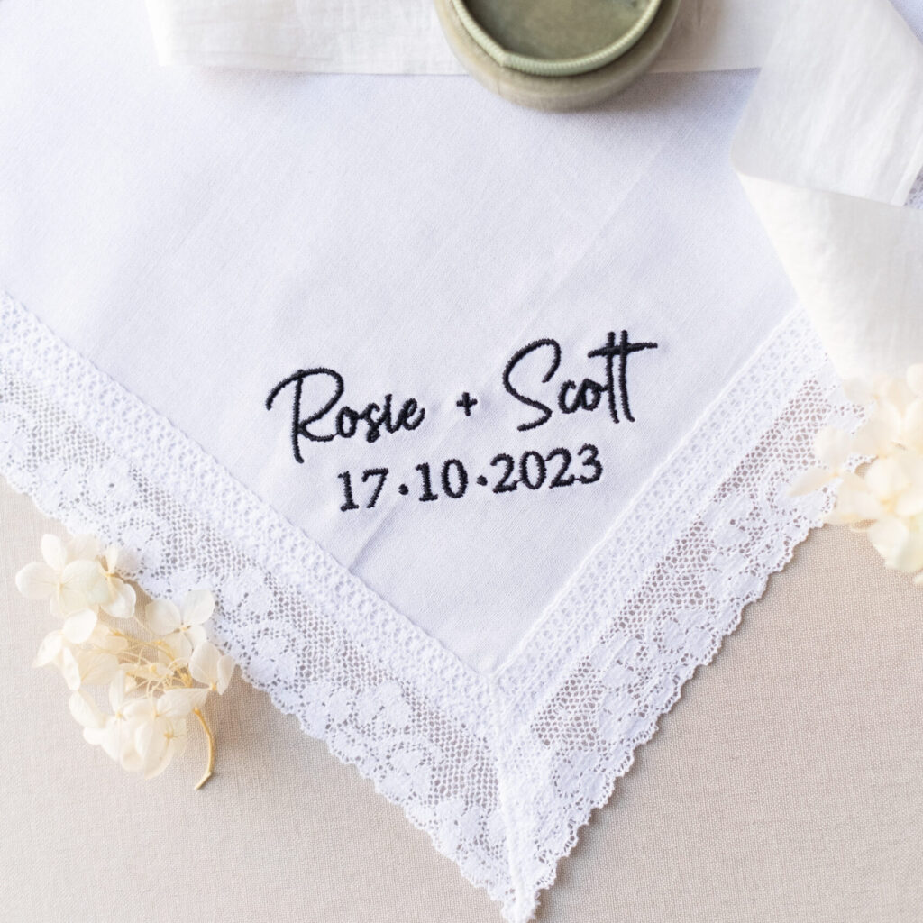 Lace handkerchief with names wedding date | Extra Special Touch